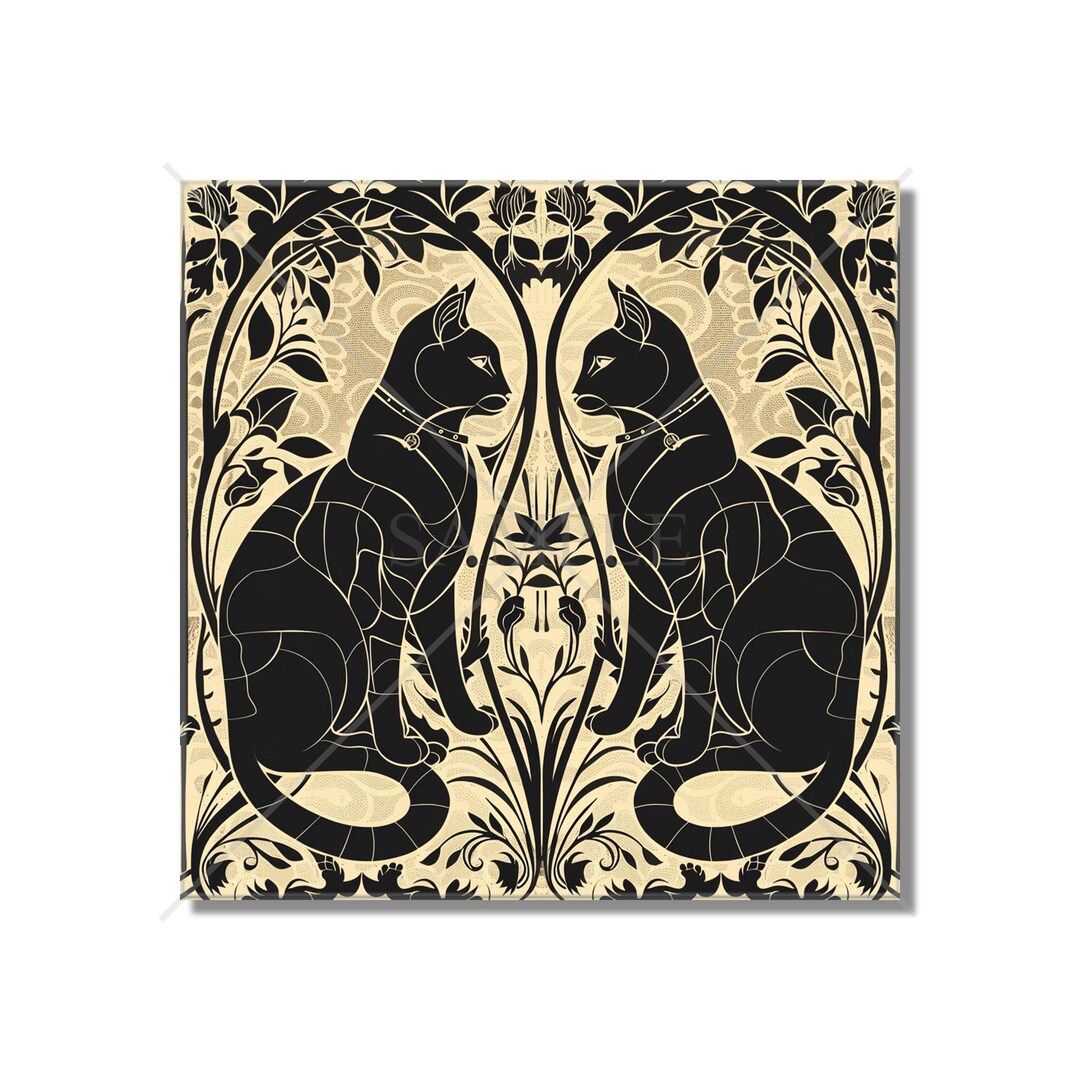 Art Nouveau Black Cat Design Ceramic Tile - Kitchen Backsplash and ...
