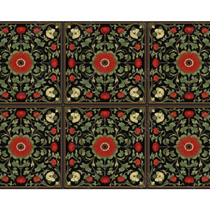 Red and Green Floral Ceramic Tile - Vintage French Floral Design Tile ...