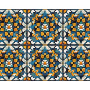 Blue and Orange Patterned Ceramic Tile - Vintage Moroccan Tile Design ...
