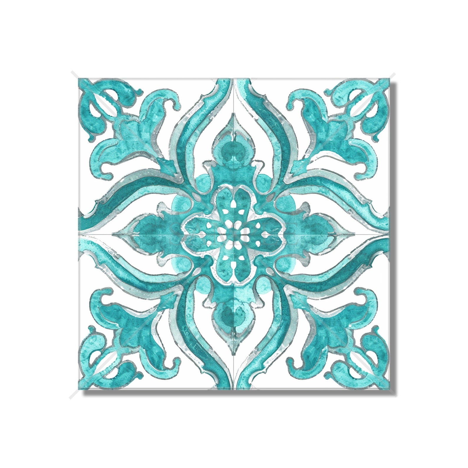 Turquoise Blue White Gray Ceramic Tile - Vintage Moroccan Tile Design ...