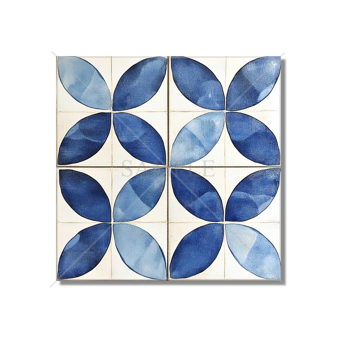 Blue and White Geometric Design Ceramic Tile - Unique Blue Kitchen ...