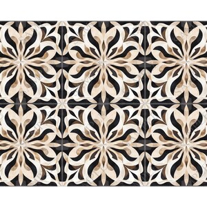 Black and Tan Patterned Ceramic Tile - Patterned Kitchen Backsplash ...