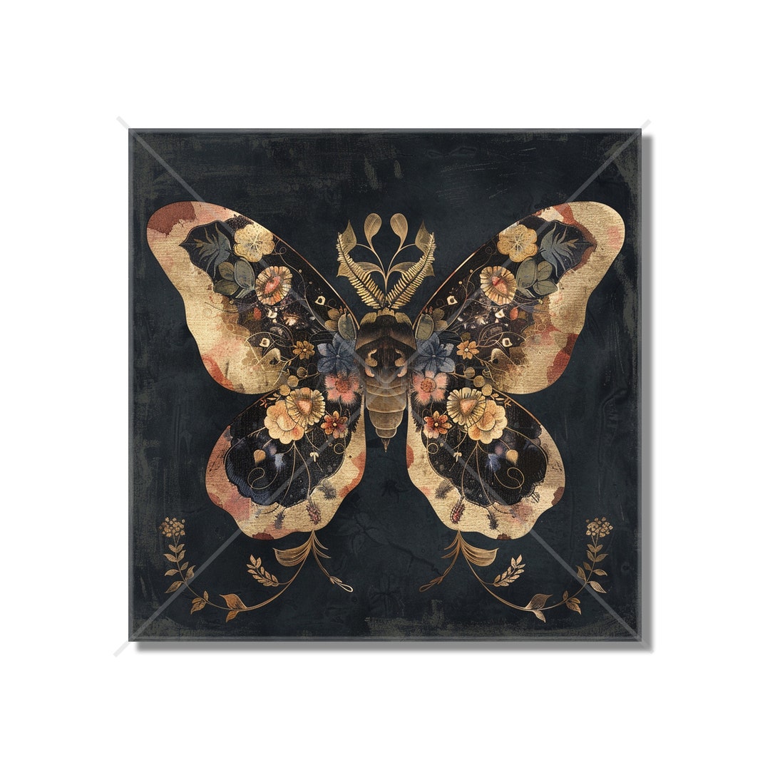 Moody Botanical Moth Design Ceramic Tile - Kitchen Backsplash Tile ...