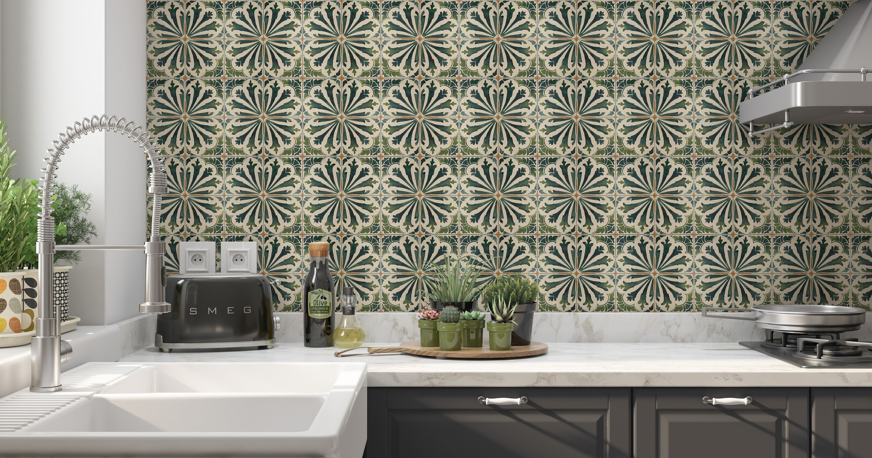 Green Beige Ceramic Tile - Vintage Moroccan Tile Design - Kitchen ...