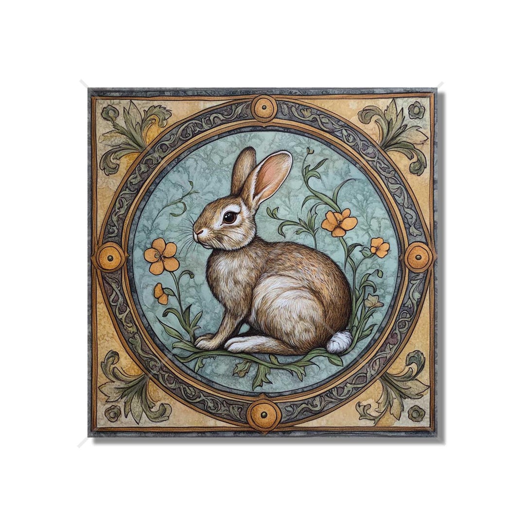 Bunny Rabbit Ceramic Tile William Morris Vintage Design Rabbit Ceramic ...