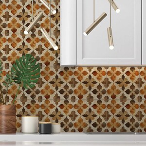 Patterned Ceramic Tile - Warm Browns Kitchen Backsplash Tile - Unique ...