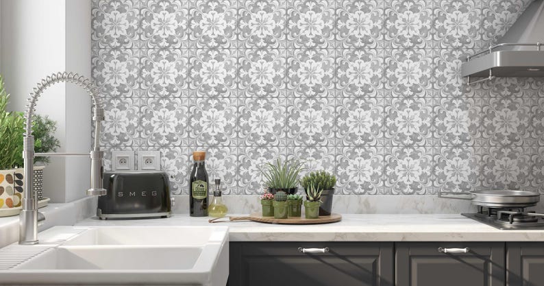 Ceramic Tile Gray Patterned Vintage Design Grey Ceramic Tiles - Grey ...
