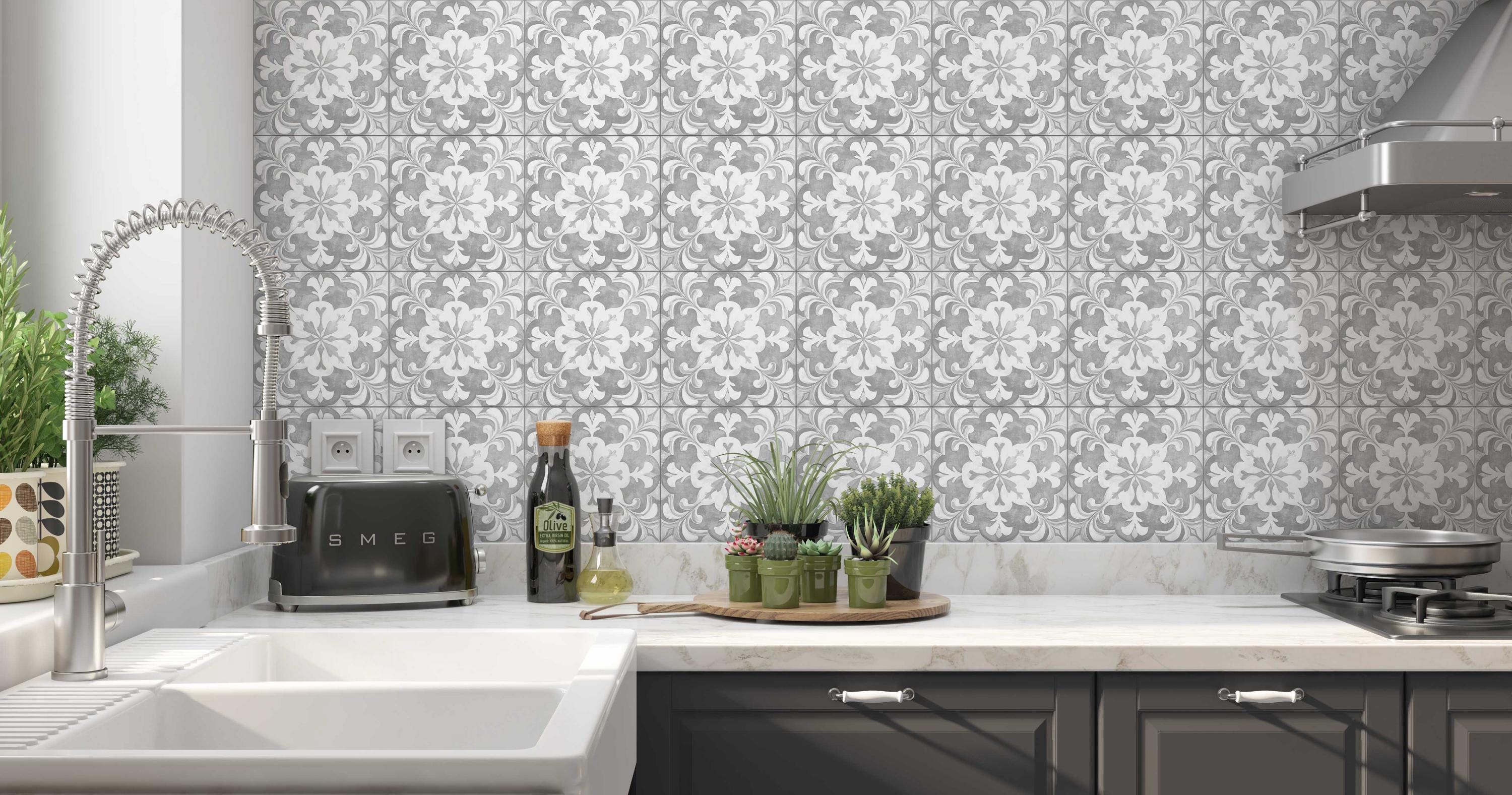Ceramic Tile Gray Patterned Vintage Design Grey Ceramic Tiles - Grey ...