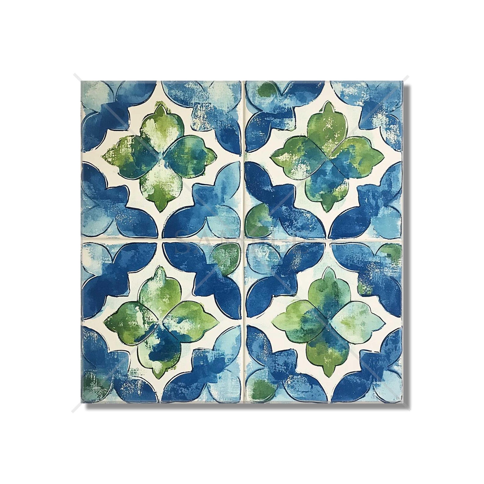 Blue and Green Ceramic Tile Vintage Moroccan Tile Design Patterned ...