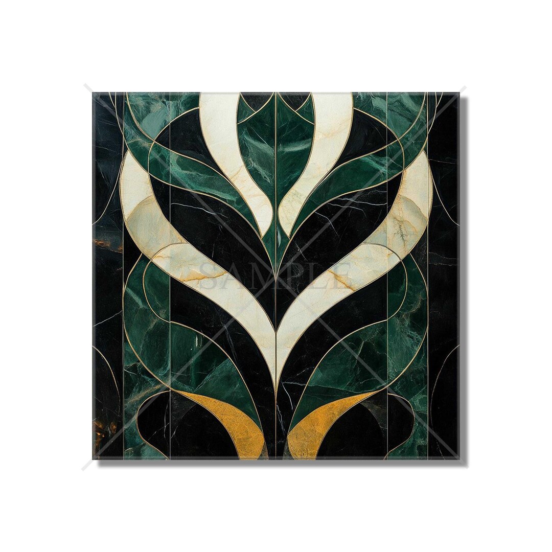 Vintage Art Deco Design Ceramic Tile Black Green Gold Tones Art Deco ...