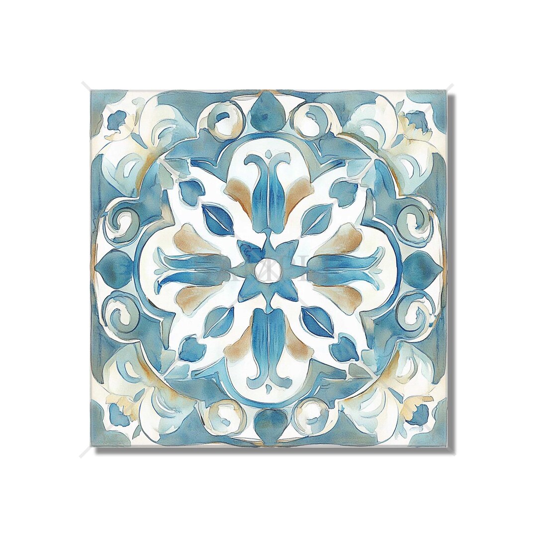 Blue White Tan Patterned Ceramic Tile - Unique Kitchen Backsplash Tile ...