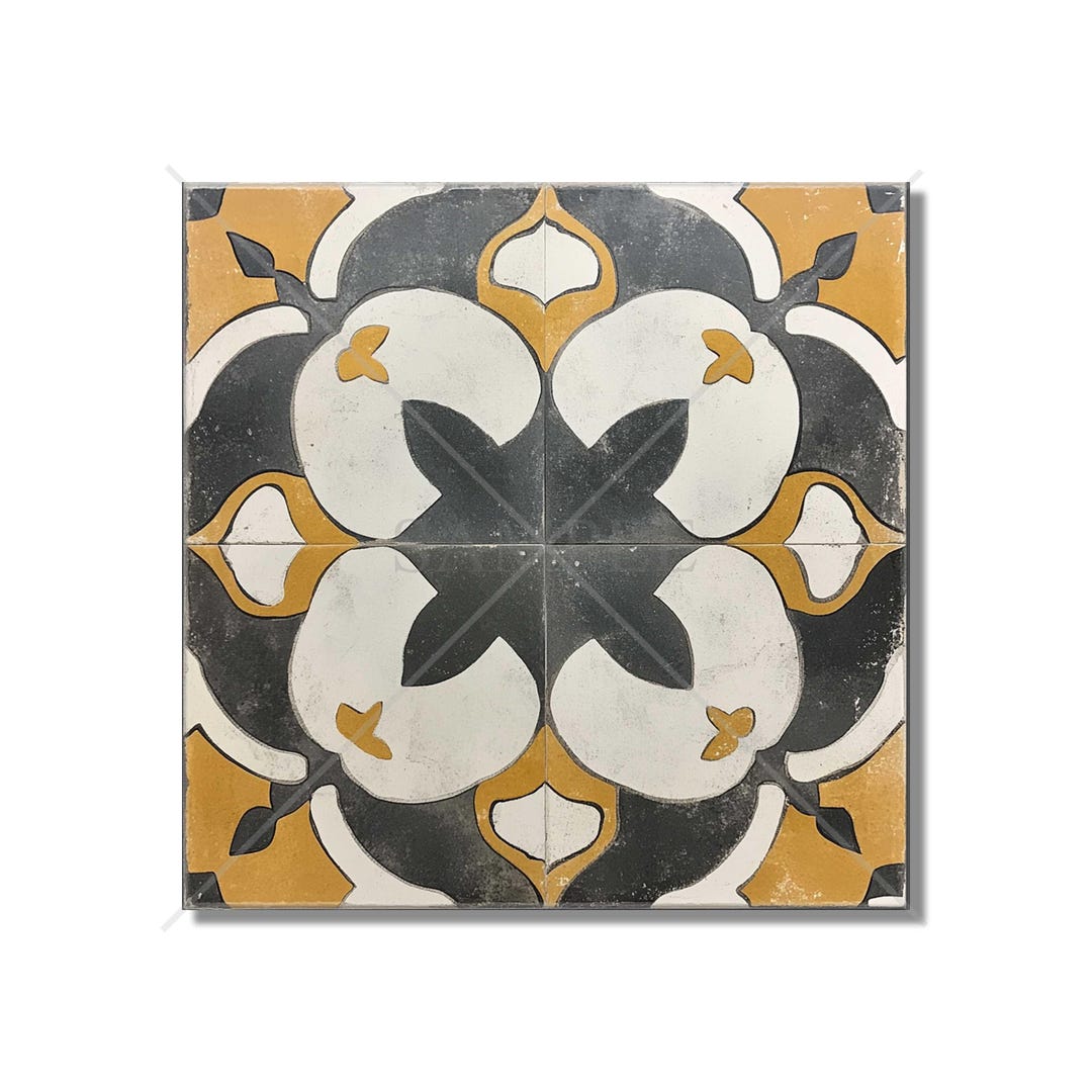 Rustic Black and Mustard Yellow Patterned Ceramic Tiles Vintage ...