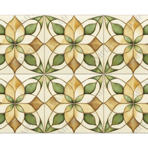 Ceramic Tile Green Tan Patterned Design Kitchen Backsplash Tiles Green ...