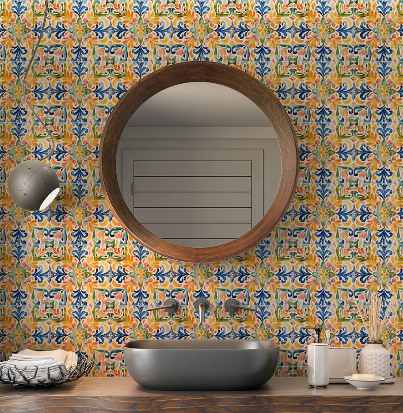 Multi Colored Bright Colors Patterned Ceramic Tile Kitchen Backsplash ...