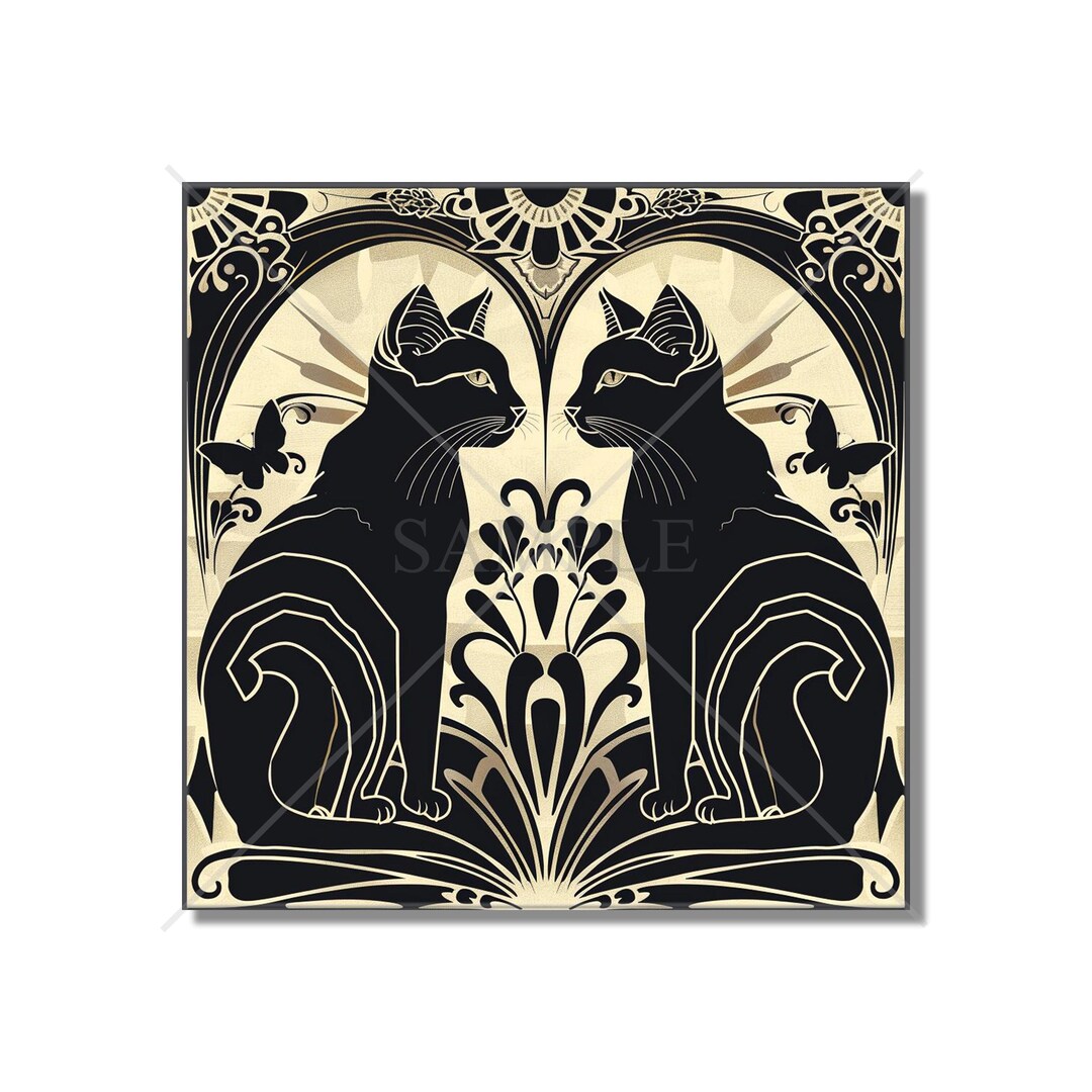Art Nouveau Black Cat Design Ceramic Tile - Kitchen Backsplash and ...
