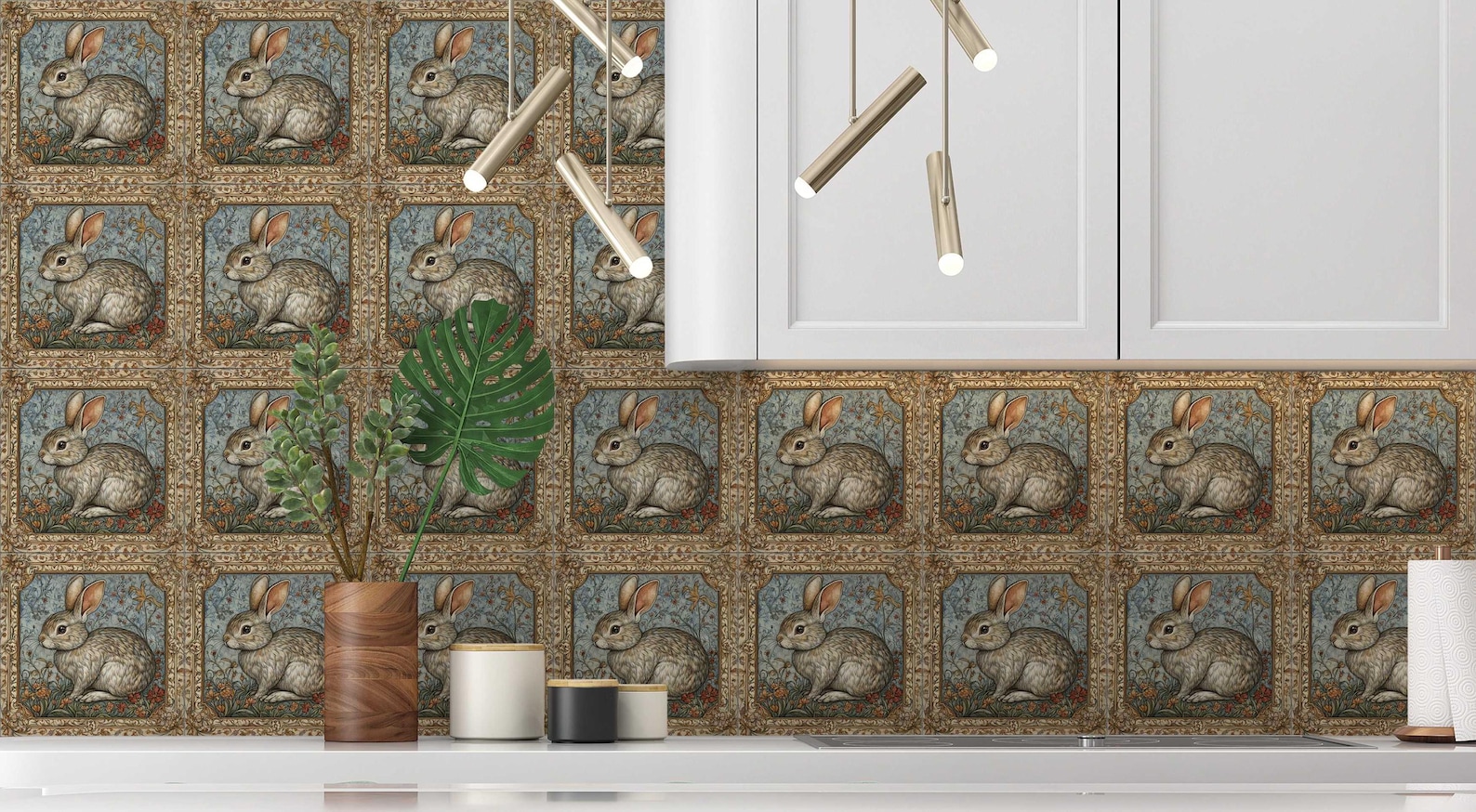 William Morris Vintage Rabbit Ceramic Tile - Patterned Rabbit Ceramic ...