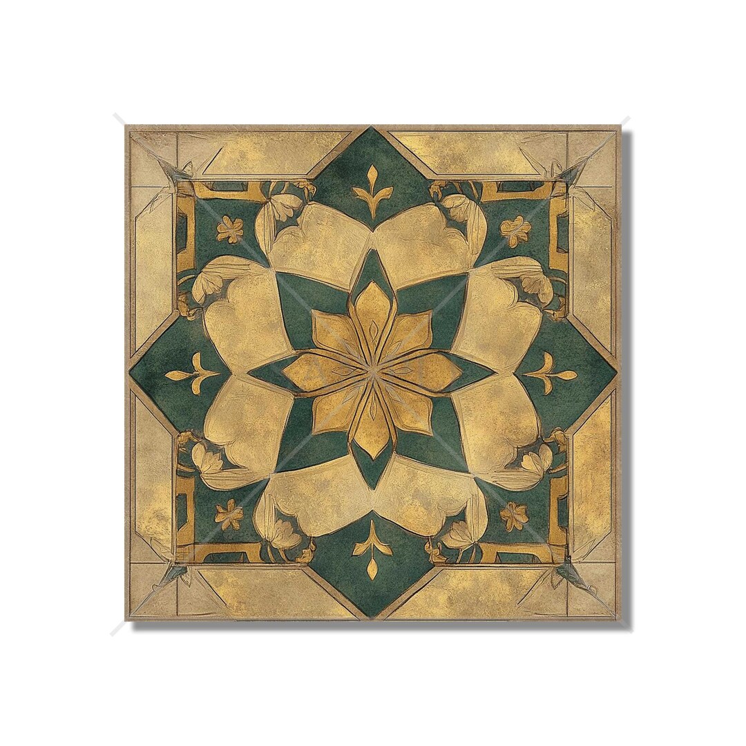 Aged Tan and Green Ceramic Tile - Vintage Moroccan Tile Design - Unique ...