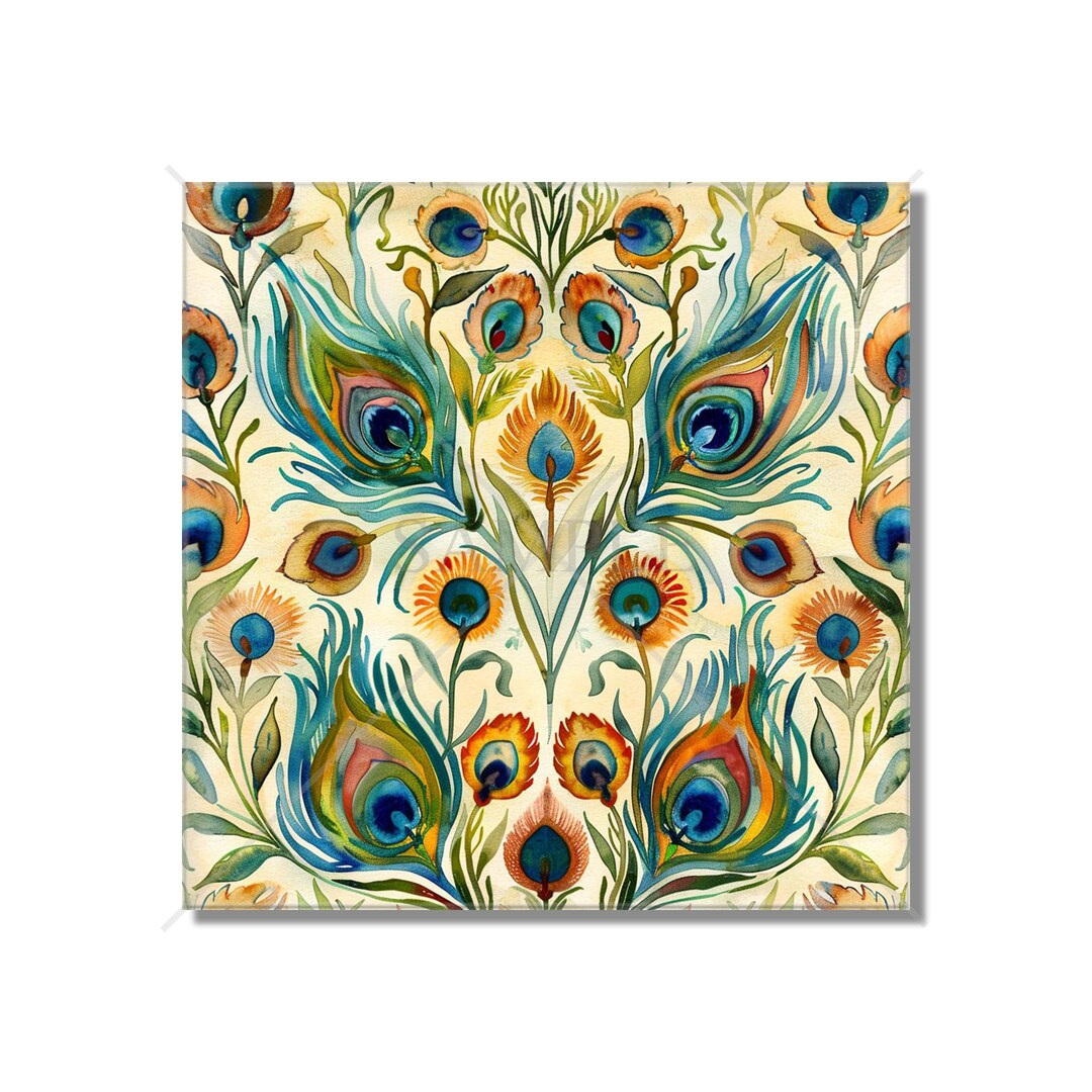 Green Copper Peacock Design Ceramic Tile - Peacock Feather Tile Unique ...