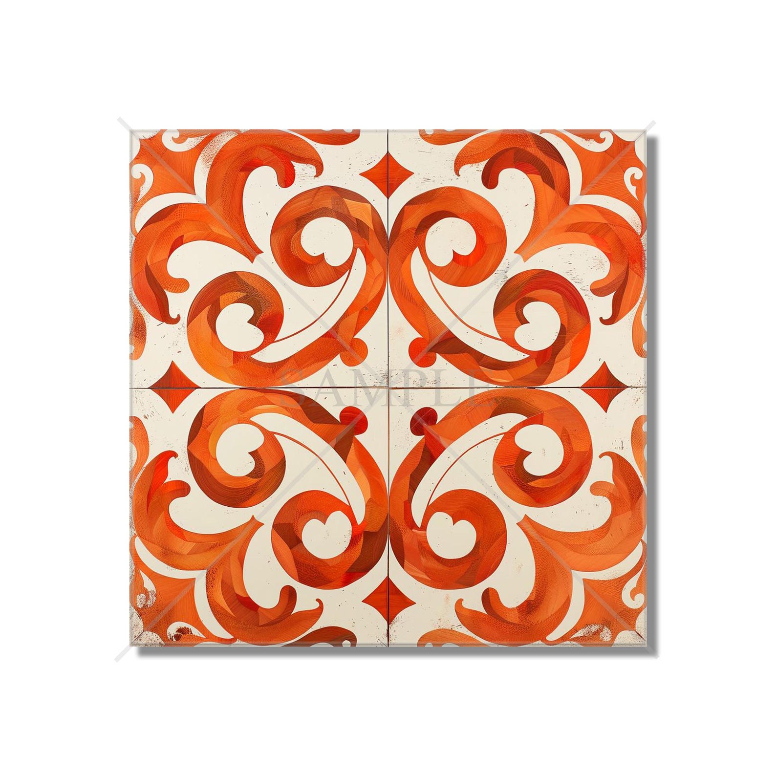 Orange Patterned Ceramic Tile - Orange Kitchen Backsplash Tile ...