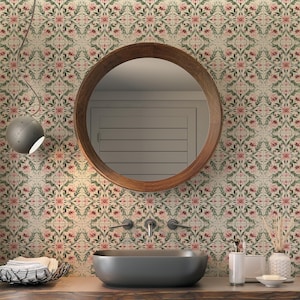 Pink and Green Floral Ceramic Tile - Cottage Kitchen Backsplash Tile ...