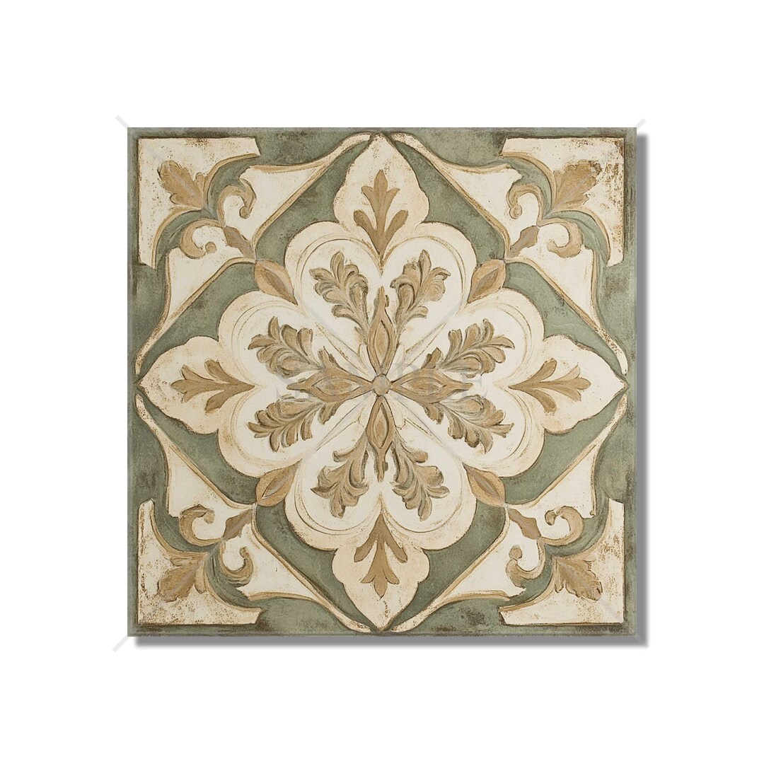 Sage Green Patterned Ceramic Tile - Antique Patterned Green Kitchen ...