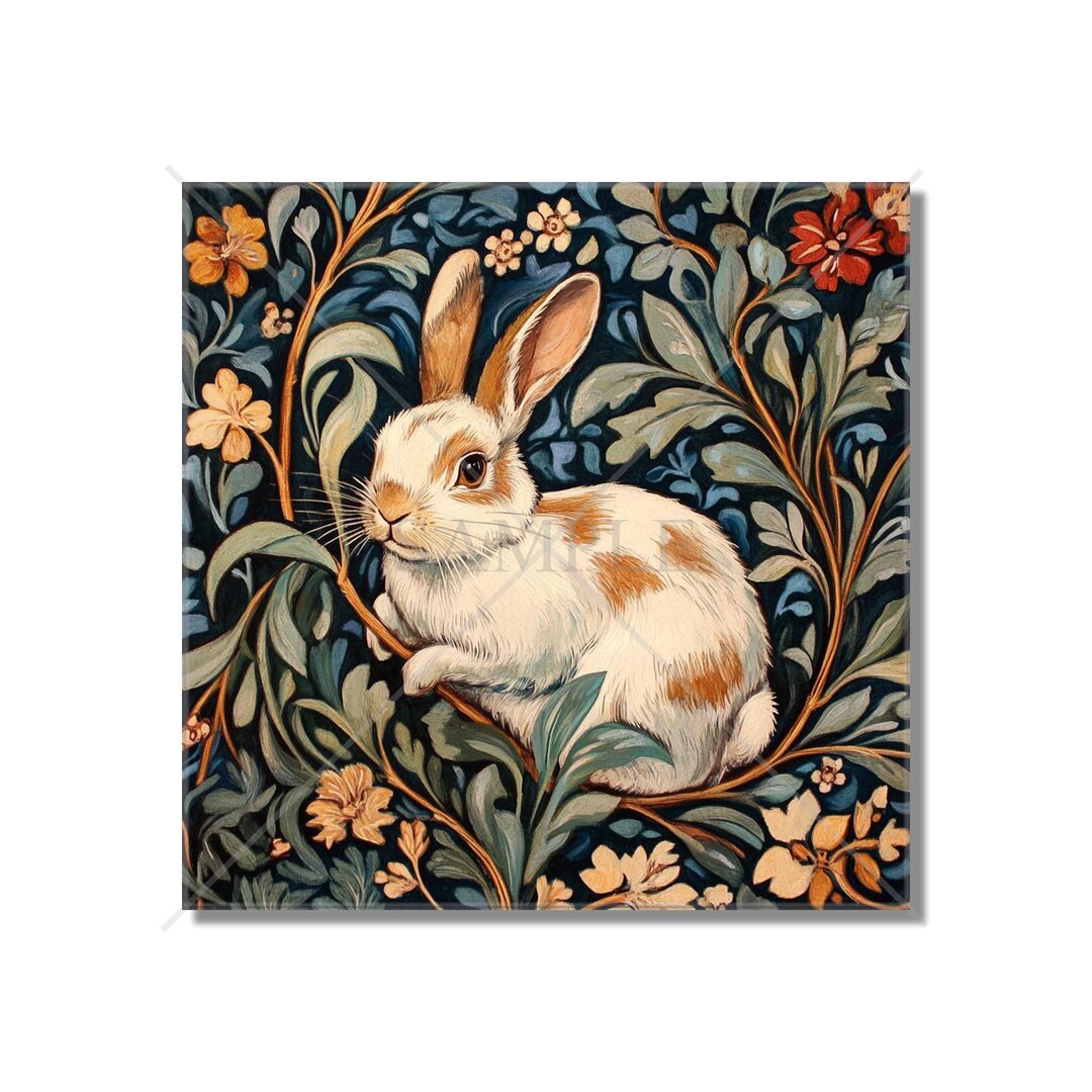 William Morris Vintage Woodland Rabbit Ceramic Tile - Decorative Rabbit ...