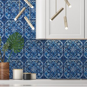 Azure Blue Patterned Ceramic Tile - Unique Blue Kitchen Backsplash Tile ...