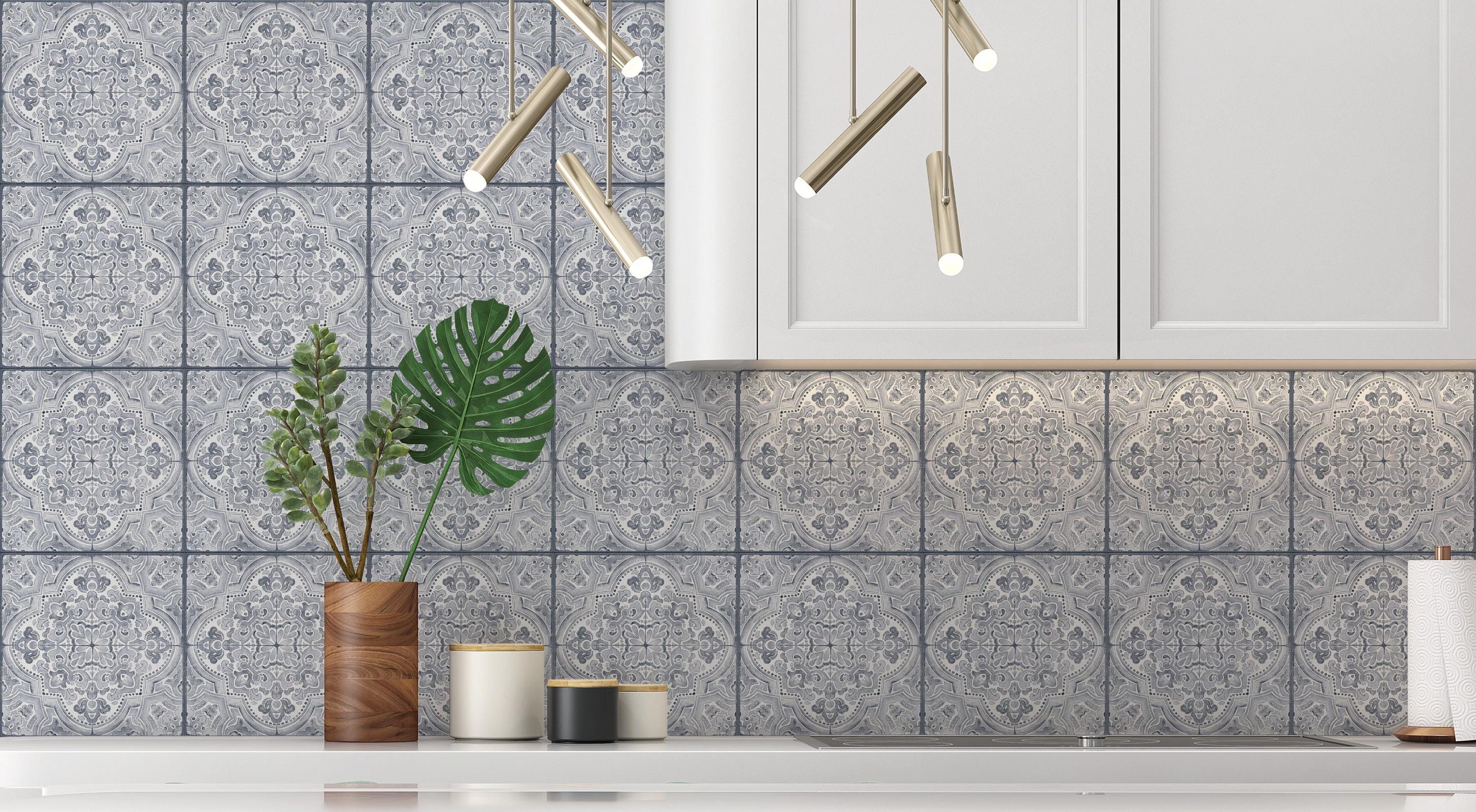 Blue Gray Patterned Ceramic Tile - Vintage Moroccan Tile Design ...