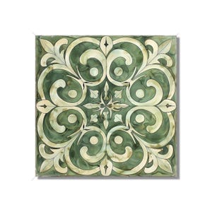 Sage Green Ceramic Tile - Patterned Kitchen Backsplash Tile - Vintage ...