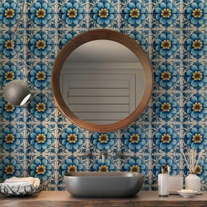 Ceramic Flower Accent Tiles Blue Floral Kitchen Backsplash Tile Floral ...