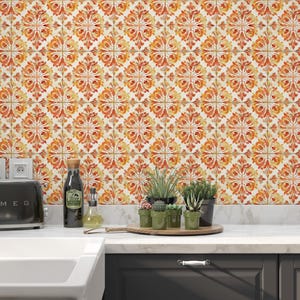 Orange Patterned Ceramic Tile - Orange Patterned Tile Kitchen ...