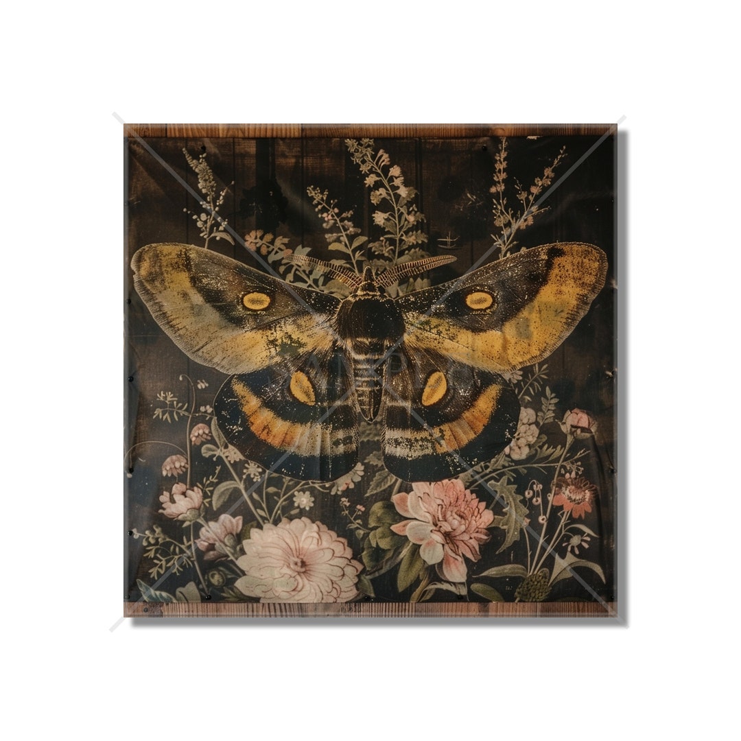 Moody Botanical Moth Design Ceramic Tile - Kitchen Backsplash Tile ...