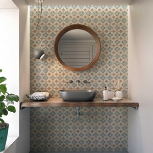 Blue Gray and Tan Ceramic Tile Patterned Kitchen Backsplash Tiles ...