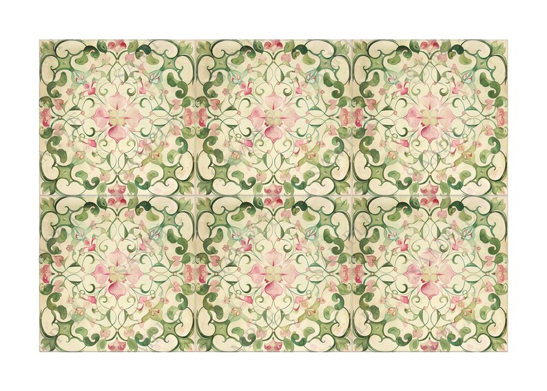 Pink and Green Vintage Design Ceramic Tile - Kitchen Backsplash Tile ...