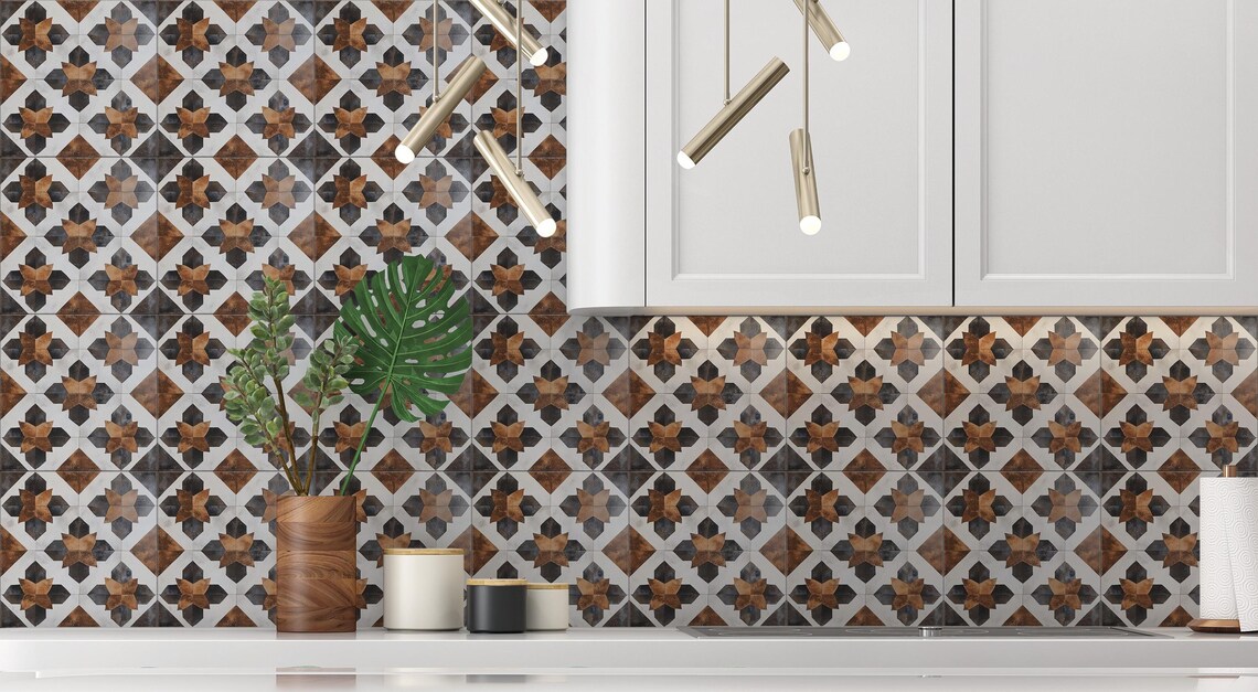 Unique Patterned Ceramic Tile - Rust Copper Black Kitchen Backsplash ...