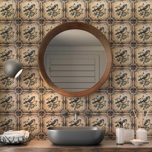Vintage Bird Design Ceramic Tile - Ceramic Tiles With Birds - Blue Bird ...