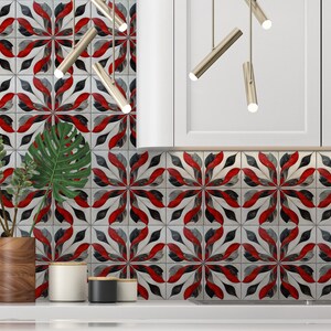 Red Black Grey Ceramic Tile - Unique Red Kitchen Backsplash Tile ...