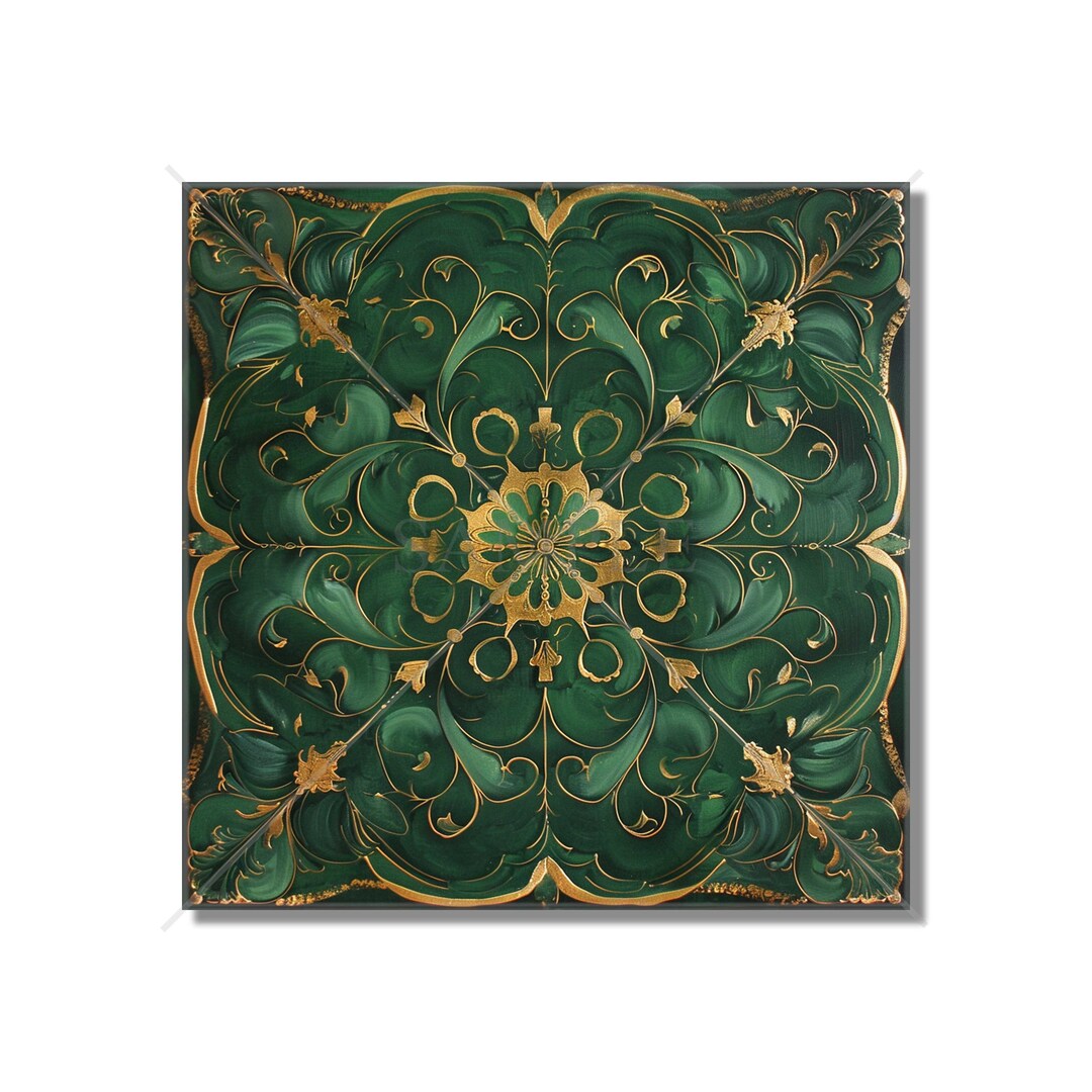Dark Green Patterned Ceramic Tile - Unique Green Kitchen Backsplash ...