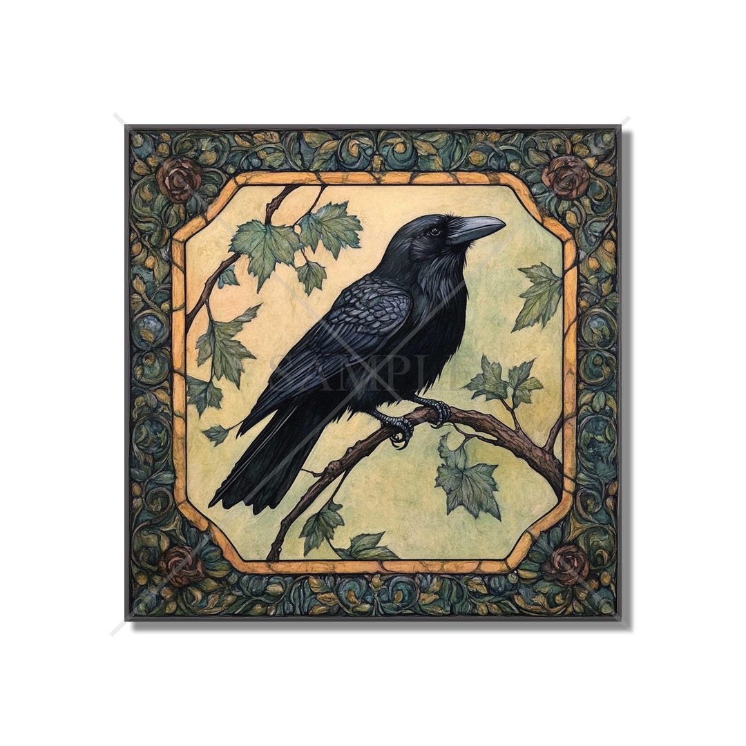 Raven Bird Ceramic Tile - Witchy Home Decor Raven Design Wall Tiles ...