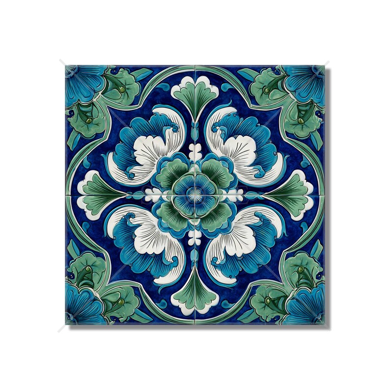 Blue and Green Ceramic Tile - Vintage Floral Design Tile - Kitchen ...