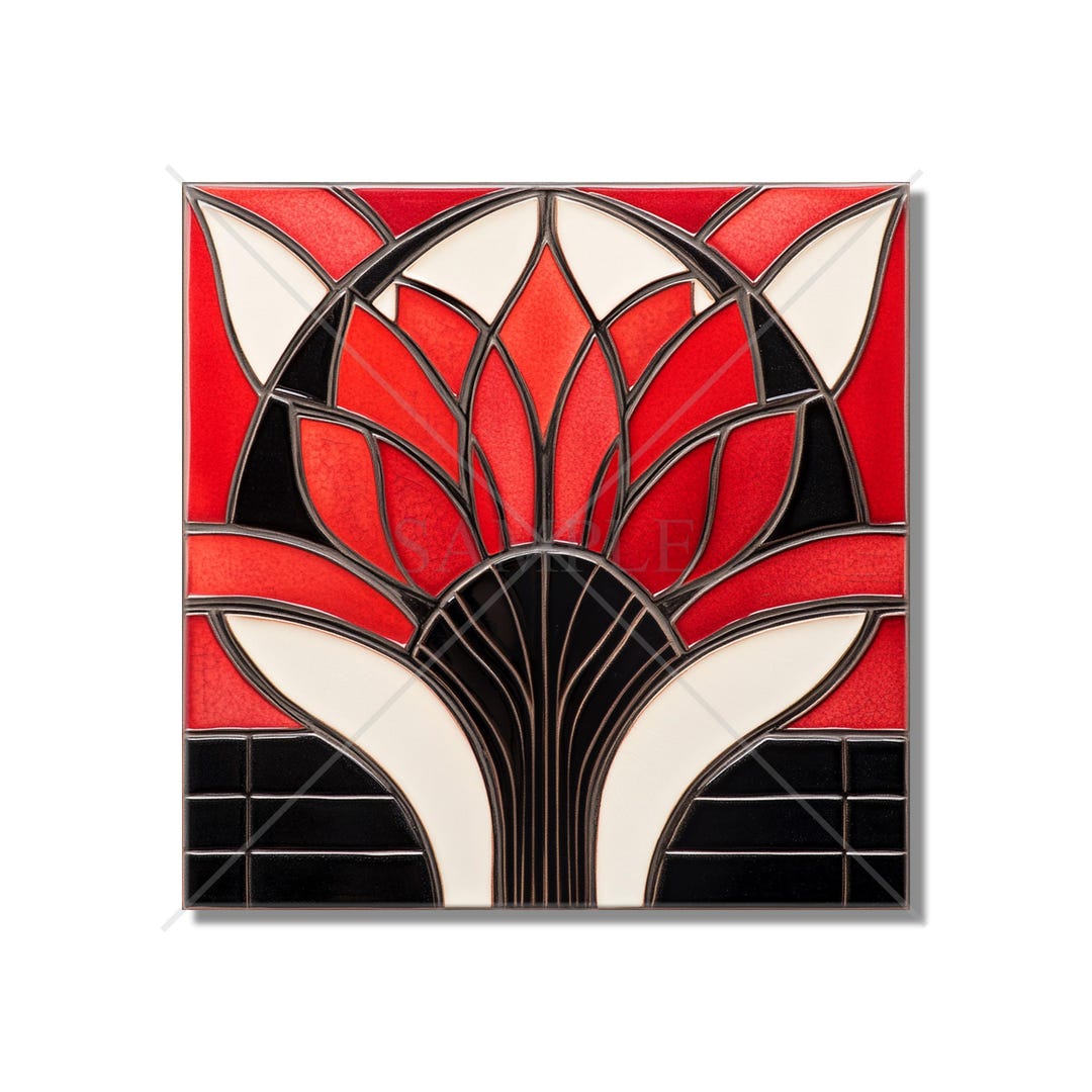 Red Black White Ceramic Tile - Unique Red Kitchen Backsplash Tile - Art ...