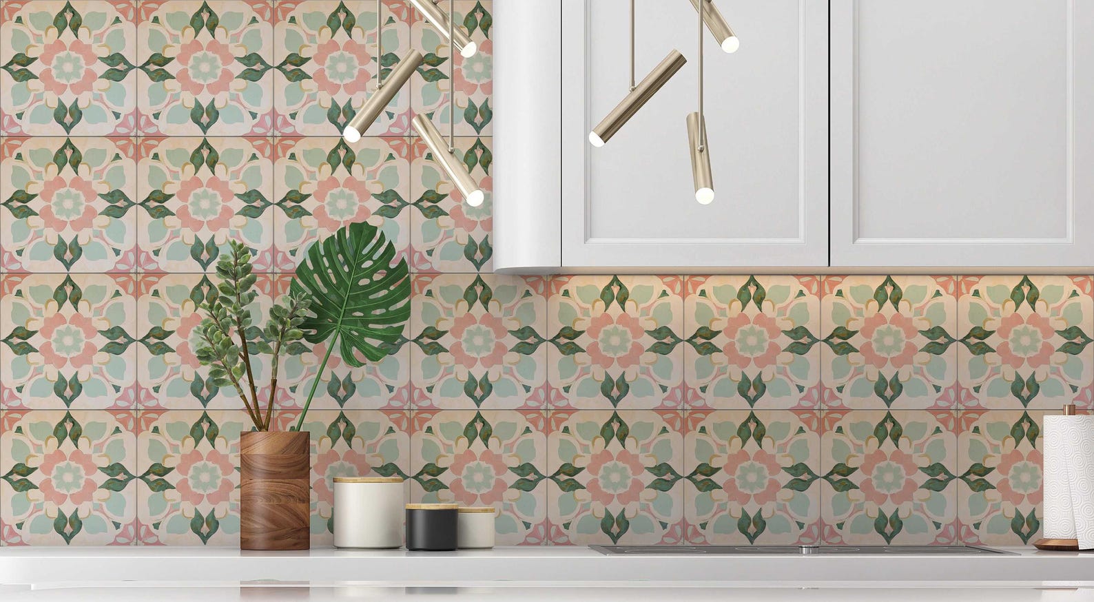 Vintage Pink and Green Design Ceramic Tile - Kitchen Backsplash Tile ...