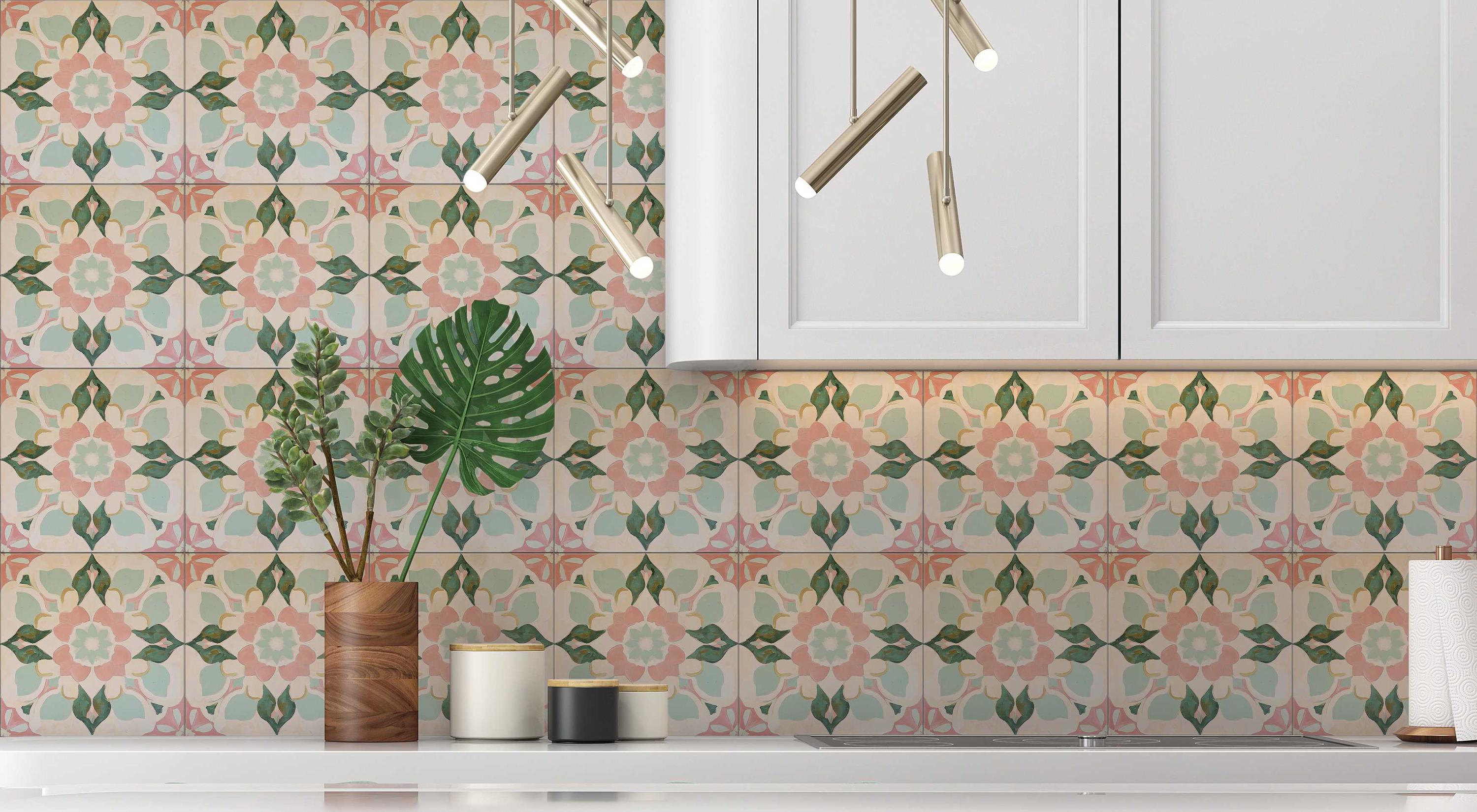 Vintage Pink and Green Design Ceramic Tile - Kitchen Backsplash Tile ...
