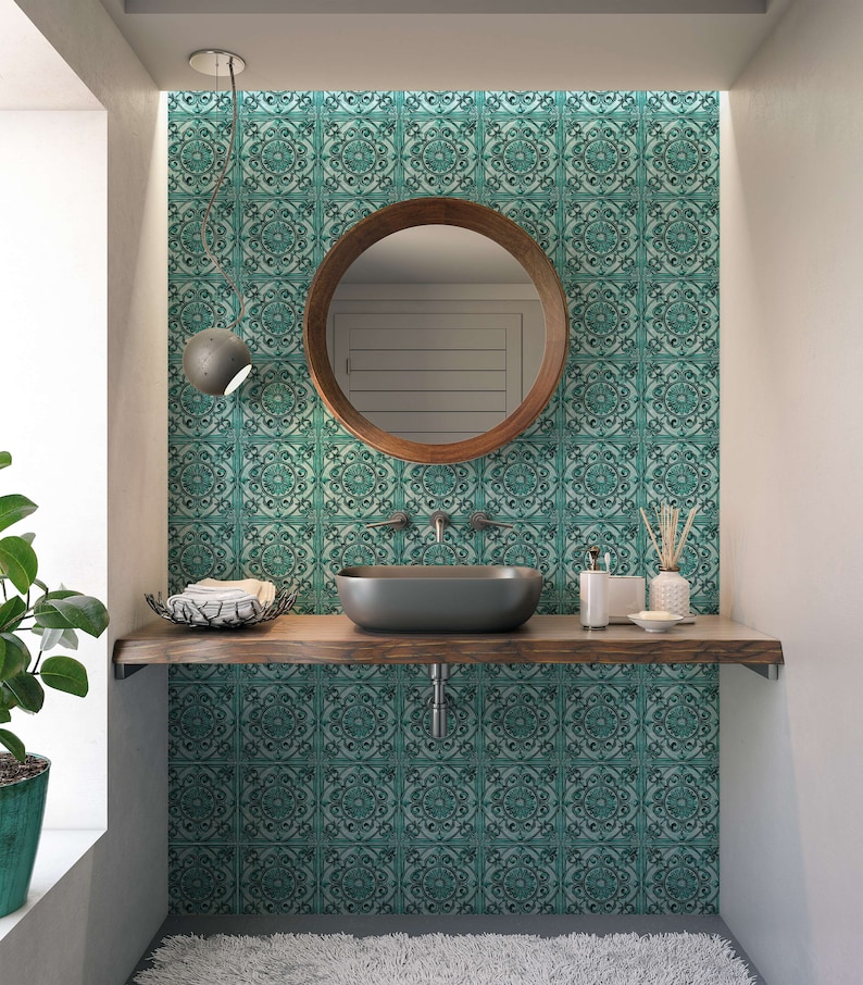 Turquoise Blue Teal Ceramic Tile - Vintage Moroccan Tile Design ...