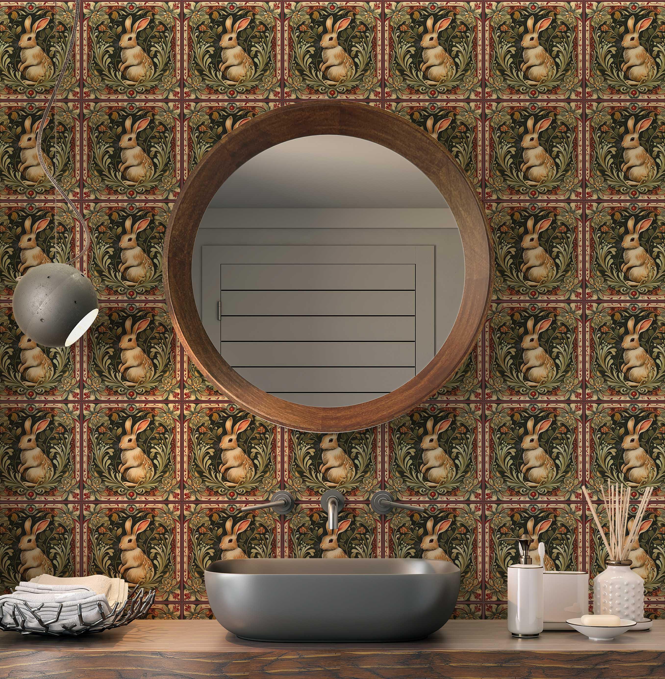 Bunny Rabbit Ceramic Tile Vintage Design Rabbit Ceramic Tile - Rabbit ...