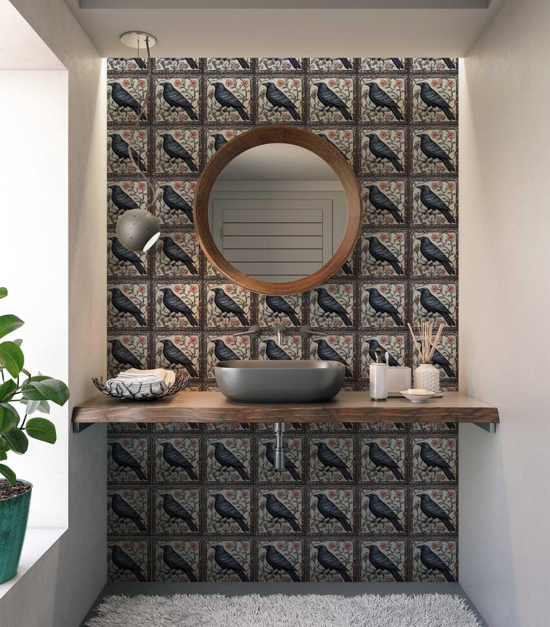 Raven Bird Ceramic Tile - Witchy Home Decor Raven Design Wall Tiles ...