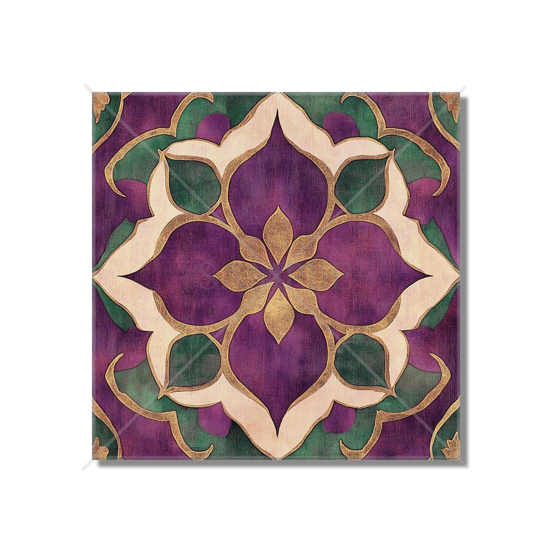 Purple and Green Ceramic Tile - Patterned Kitchen Backsplash Tile ...