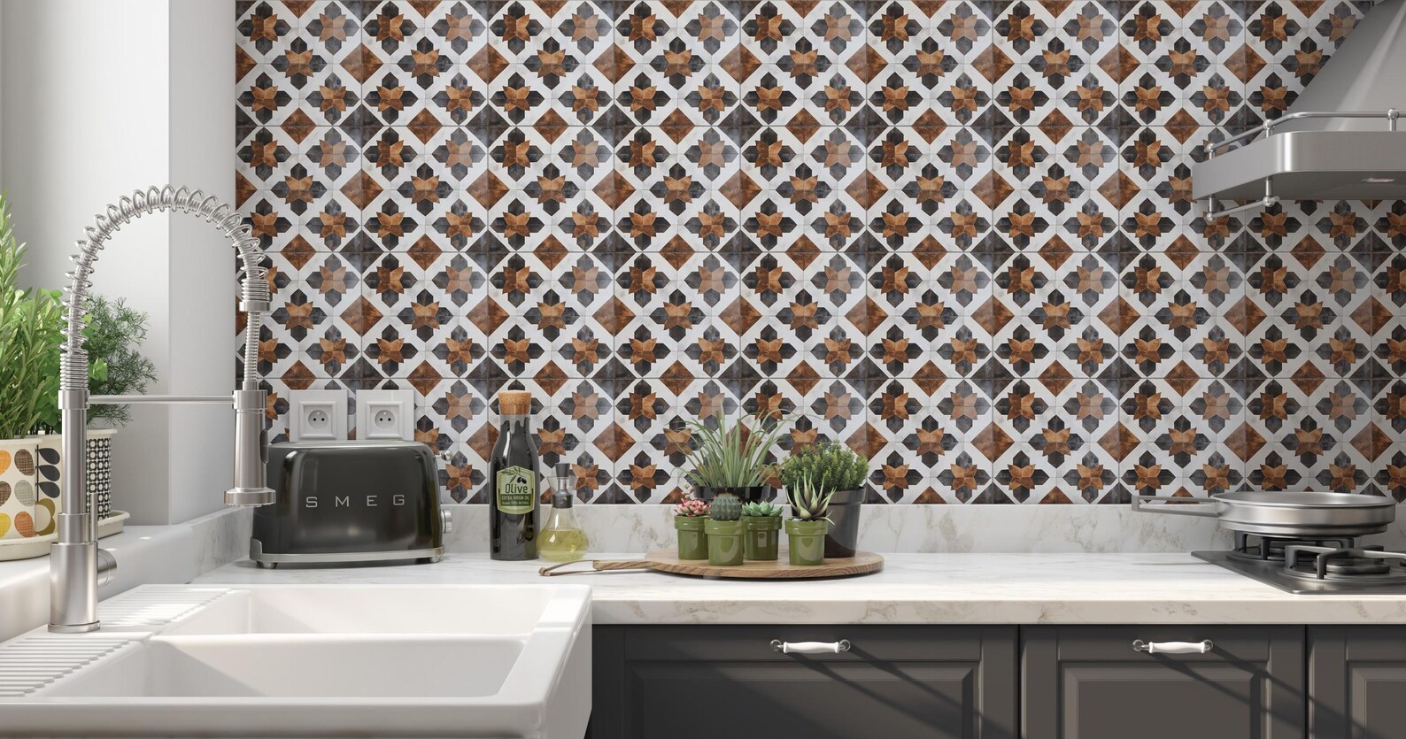 Unique Patterned Ceramic Tile - Rust Copper Black Kitchen Backsplash ...