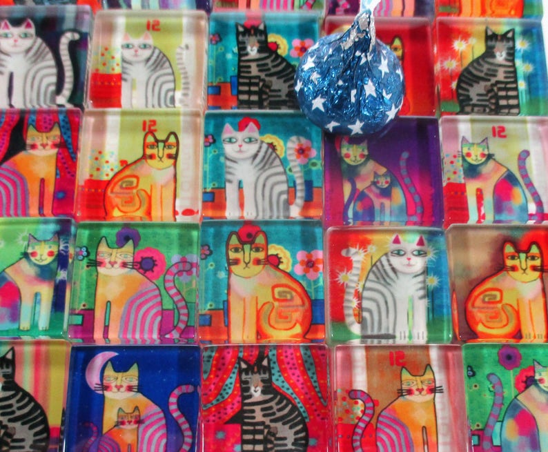 Funky Cats Glass Mosaic Tiles Bright Colors Glass Mosaic Tiles - Etsy