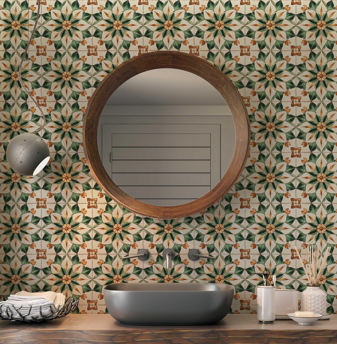 Green Copper Ceramic Tile - Vintage Design Patterned Tile - Unique ...